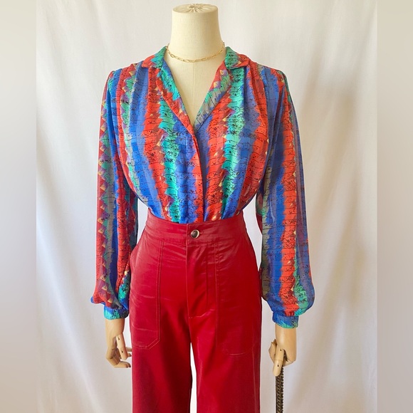Vintage | Tops | Vintage 97s Colorful Sheen Blouse | Poshmark